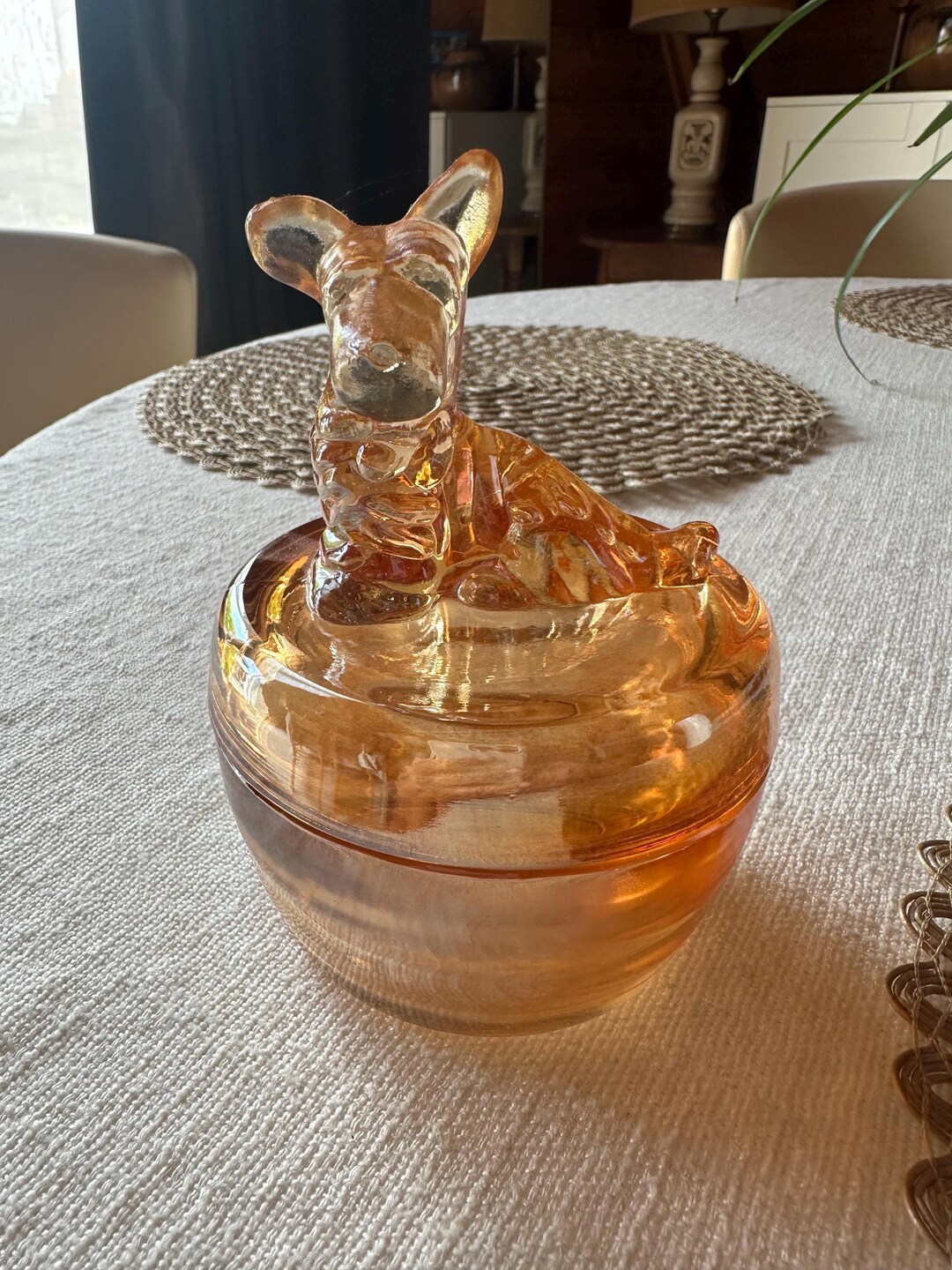 Vintage Jeanette Peach Lusterware Carnival Glass Powder Jar Trinket Box ...