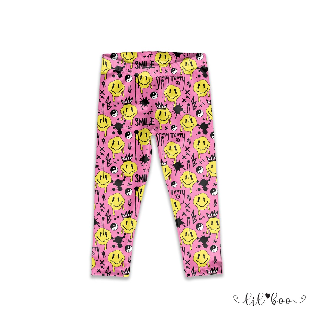 Kids Smiley Leggings - Rainbow Floral Leggings - Groovy Birthday Outfit ...