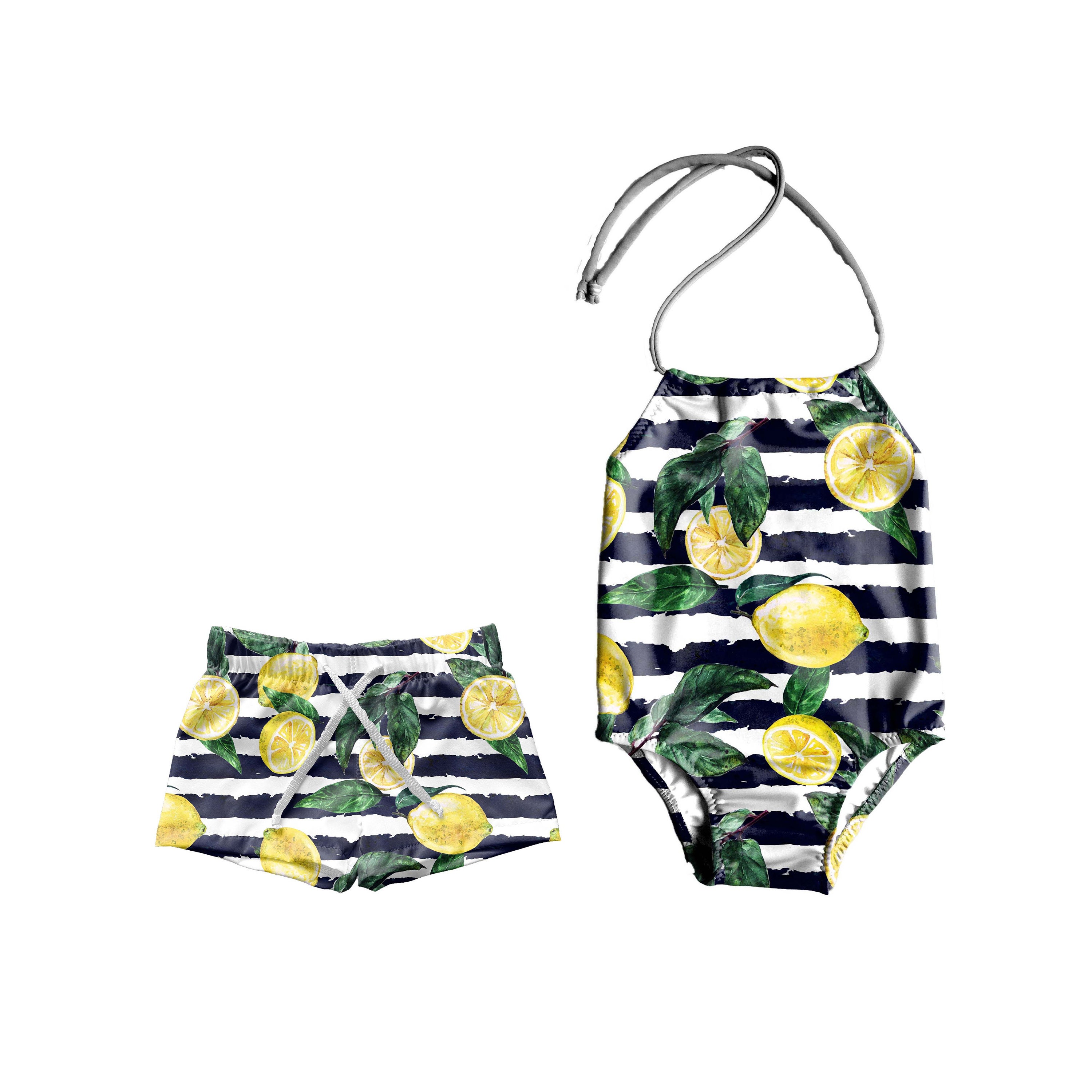 Brother and Sister Matching Swimsuits Lemon Striped Matching - Etsy