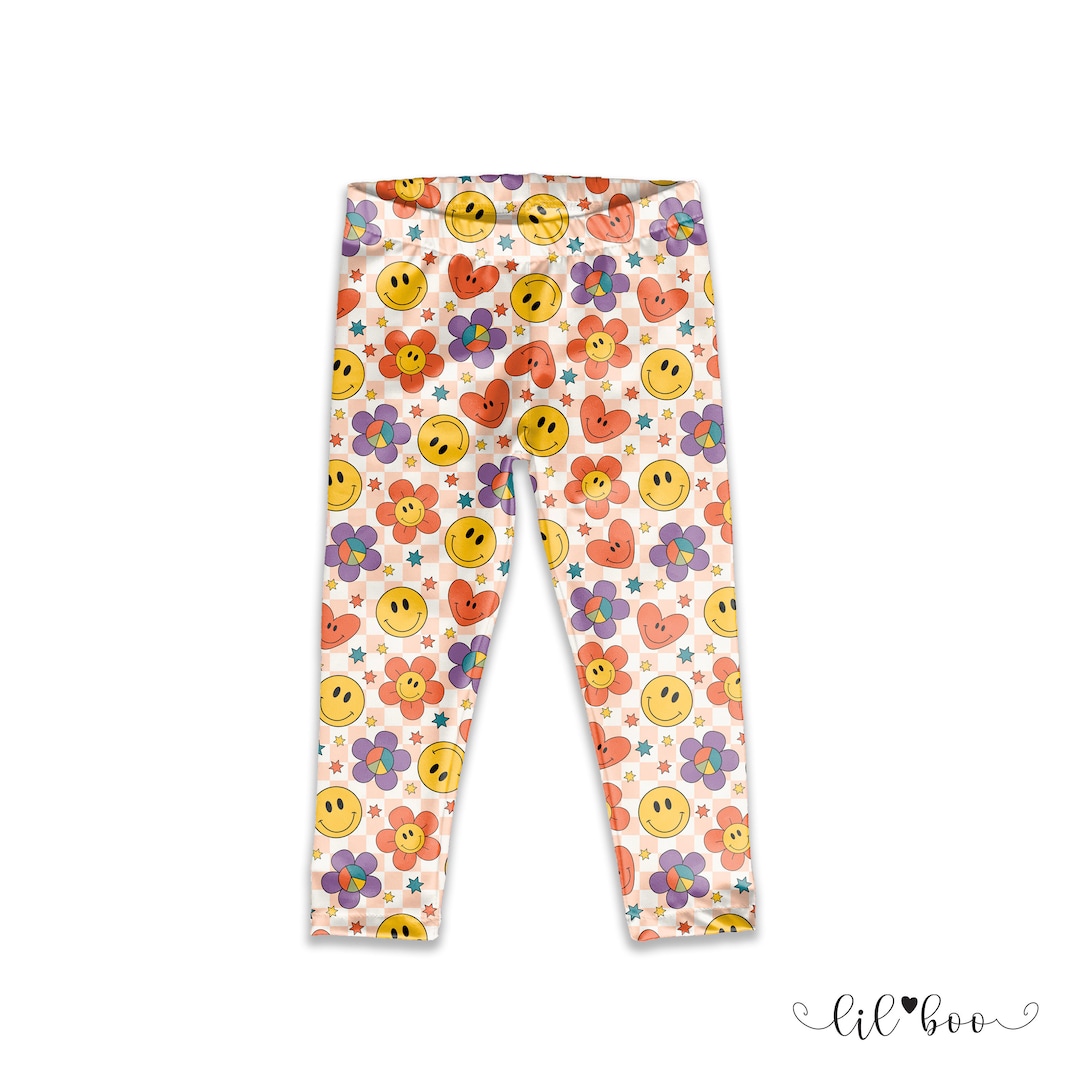 Kids Smiley Face Leggings - Checkered Smiley Leggings - Groovy Birthday ...