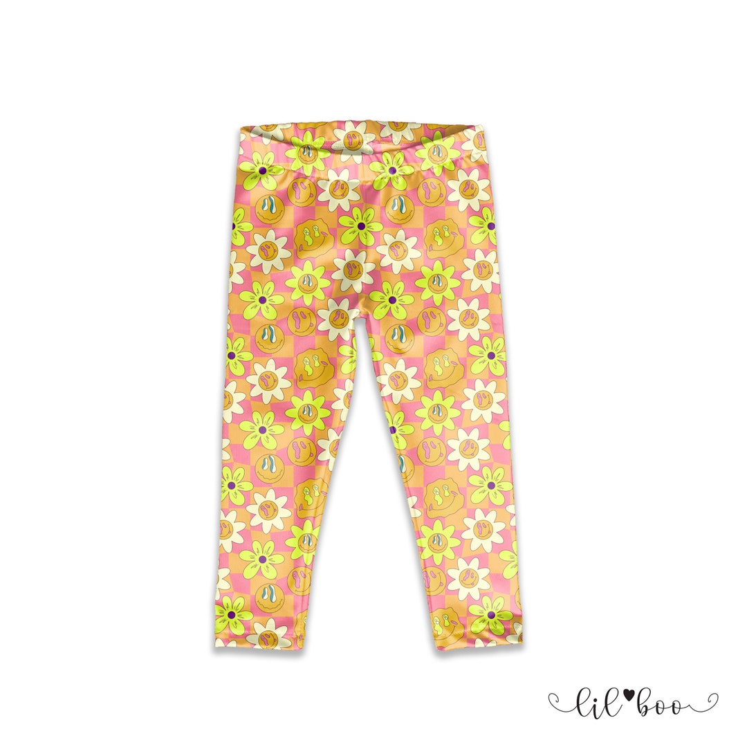 Kids Smiley Face Leggings - Checkered Smiley Leggings - Groovy Birthday ...