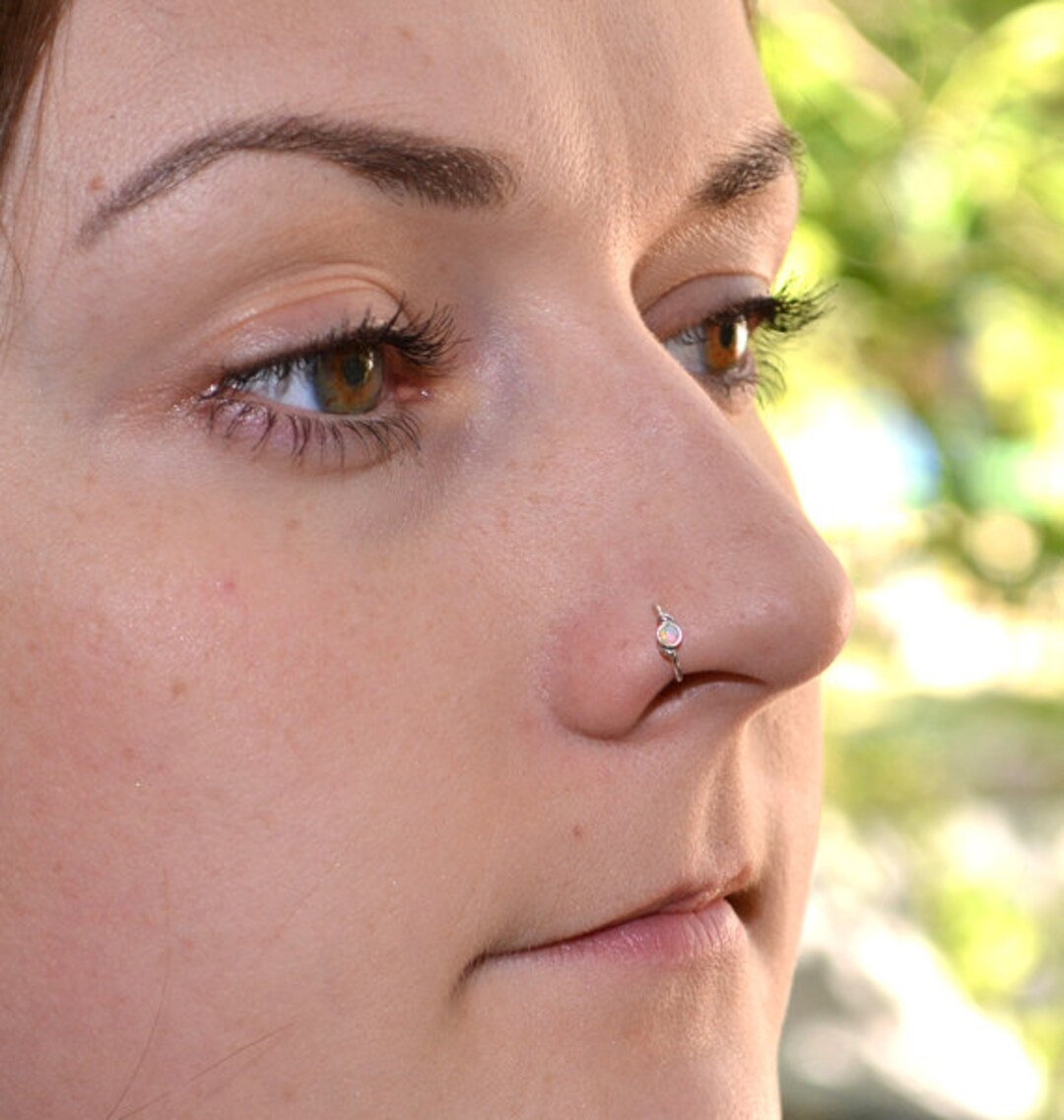 Silver Nose Hoop, Nose Ring Piercing, Nose Jewelry 18g, Opal Nose Ring ...