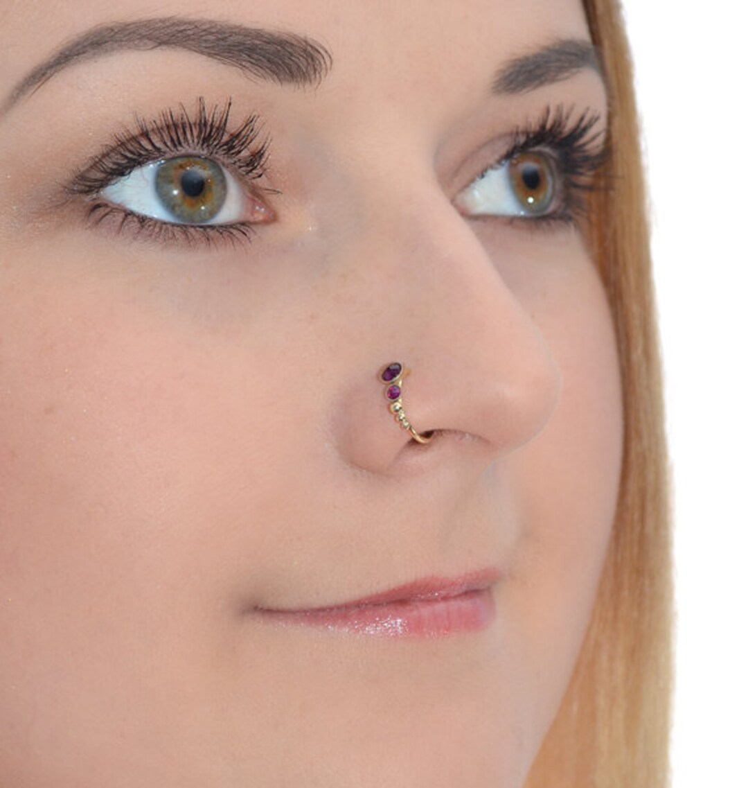 Gold Nose Hoop, Nose Ring Piercing, Nose Jewelry 18g, Ruby Nose Ring ...