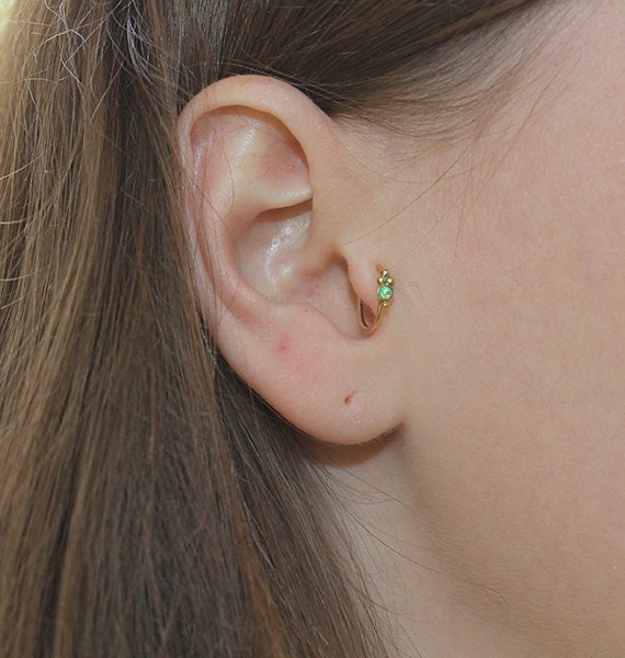 Gold Nose Ring 2mm Green Opal Nose Piercing 20 Gauge Septum | Etsy