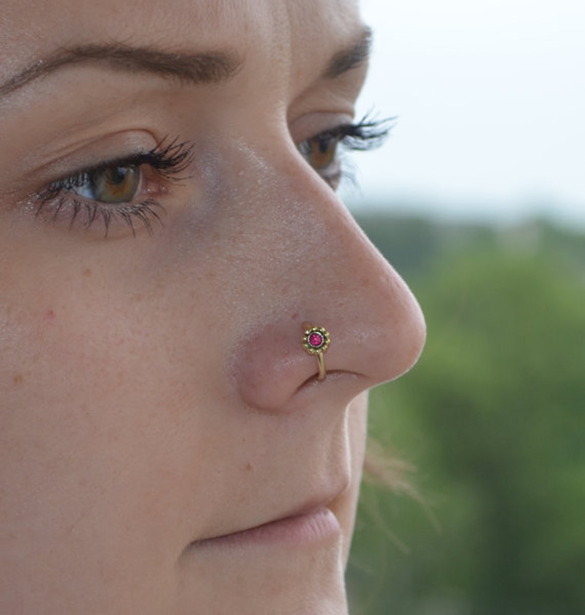 Gold Nose Ring 2mm Ruby Nose Ring Nose Hoop Nose Piercing - Etsy