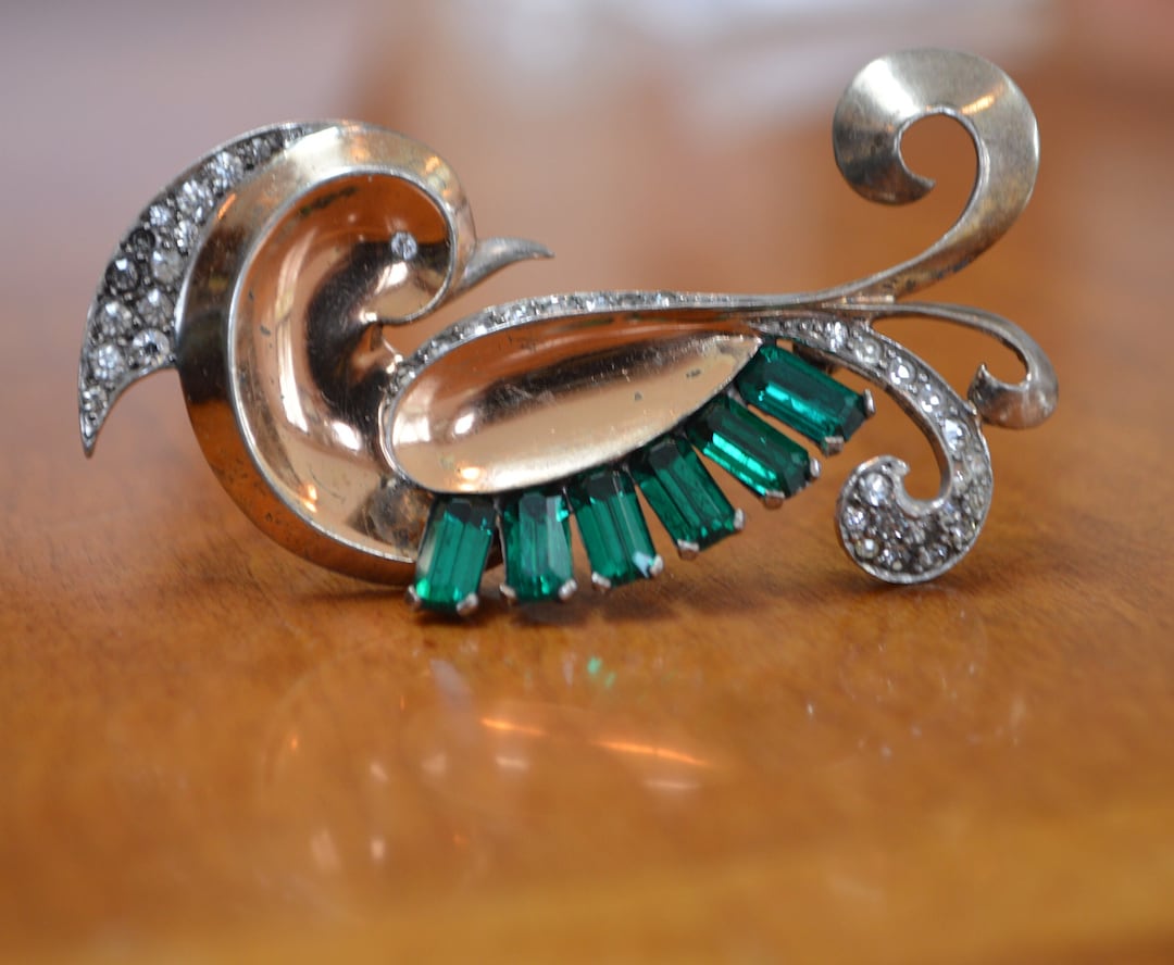 Marcel Boucher 1940's Gold Vermeil on Sterling Bird Brooch With ...