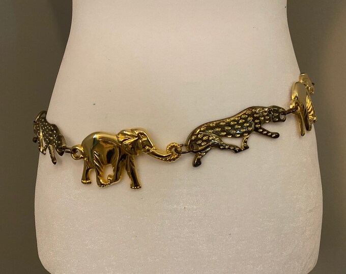 VTG 80's Metal Elephant and Cheetah Adjustable Belt / 21" to 36" / Size ...