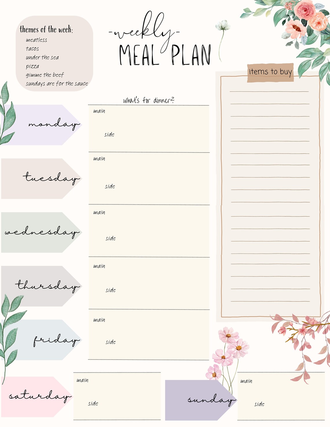Printable Weekly Meal Plan, Meal Prep, Family Dinner Plan, Digital Meal ...