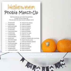 Halloween Phobia Match up Game. Halloween Party Game. Halloween ...