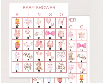 100x Girl Bingo Baby Shower Cards, Printable Baby Shower Bingo, Baby ...