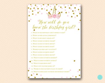 Gold Girl Birthday Party Games Who knows the Birthday Girl | Etsy