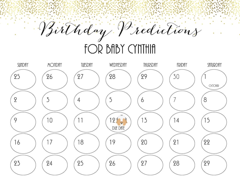 Baby Prediction Calendar Baby Prediction Calendar Baby Due | Etsy