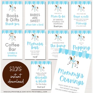 Blue Carousel Baby Shower Games Bundle, Carousel Themed Baby Shower ...