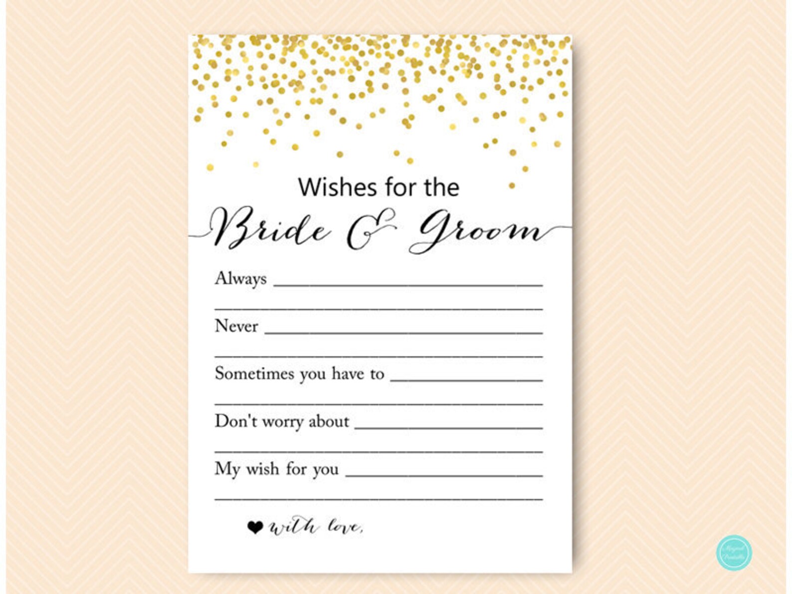 Wishes for the Bride and Groom Card, Sign, Wishes Cards, Advice for ...