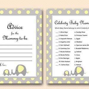 Elephant Baby Shower Games Package Celebrity Baby Names Baby - Etsy