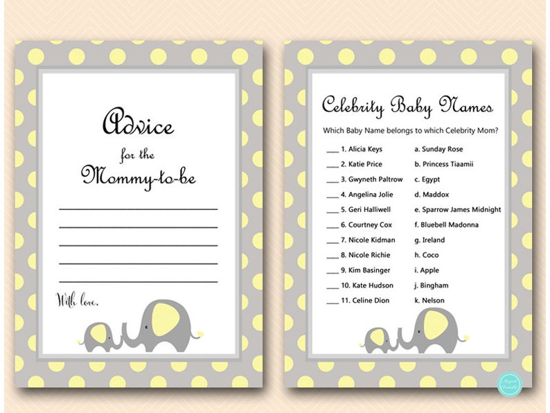 Elephant Baby Shower Games Package, Celebrity Baby Names, Baby ...