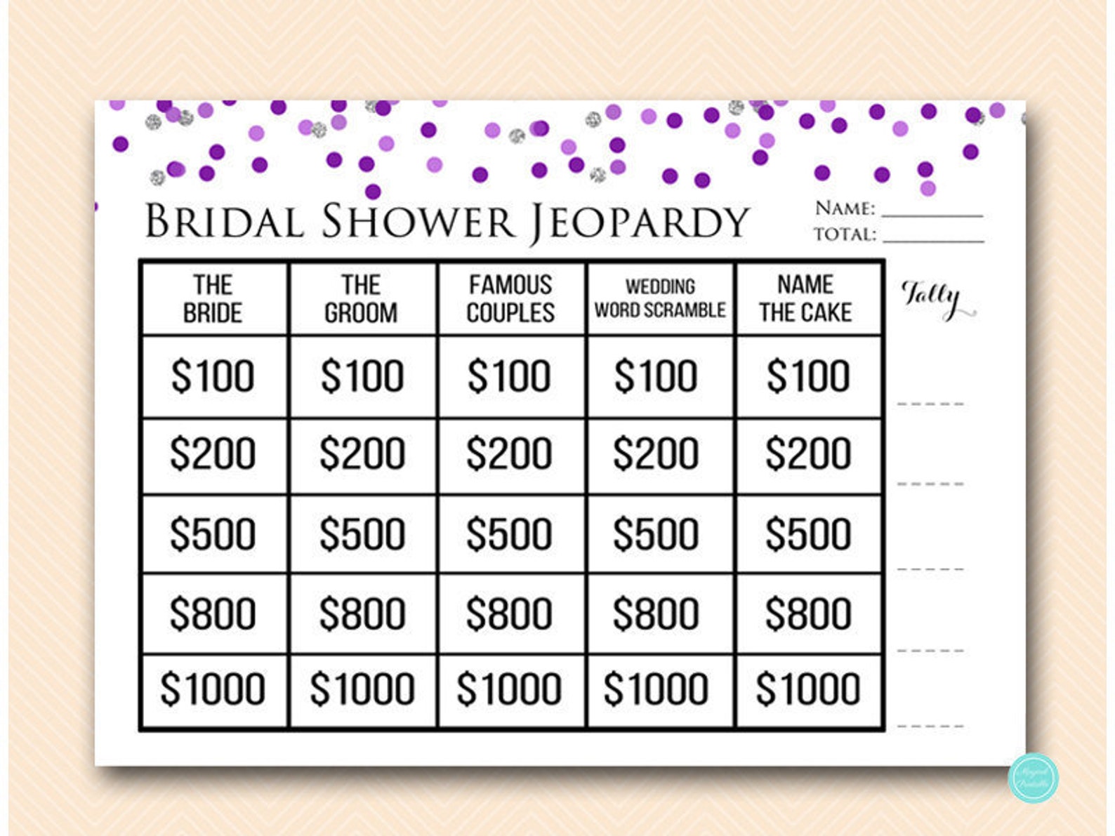 Purple Silver Jeopardy Bridal Shower, Who Knows the Bride, Who Knows ...