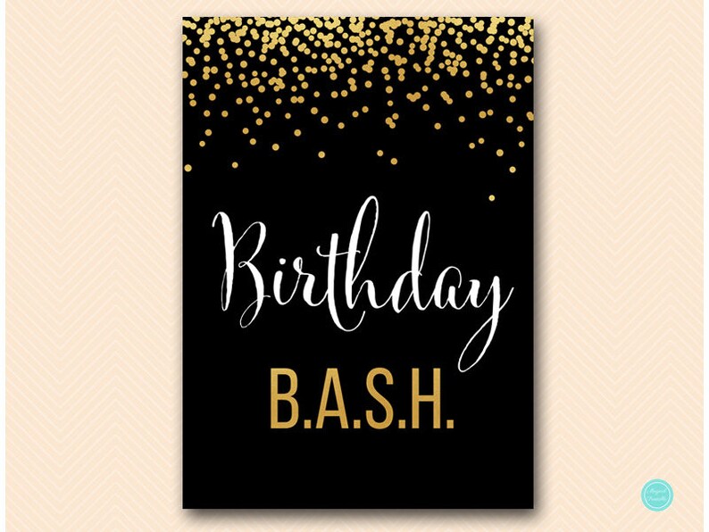 Black and Gold Birthday BASH Sign Birthday Sign Gold and | Etsy