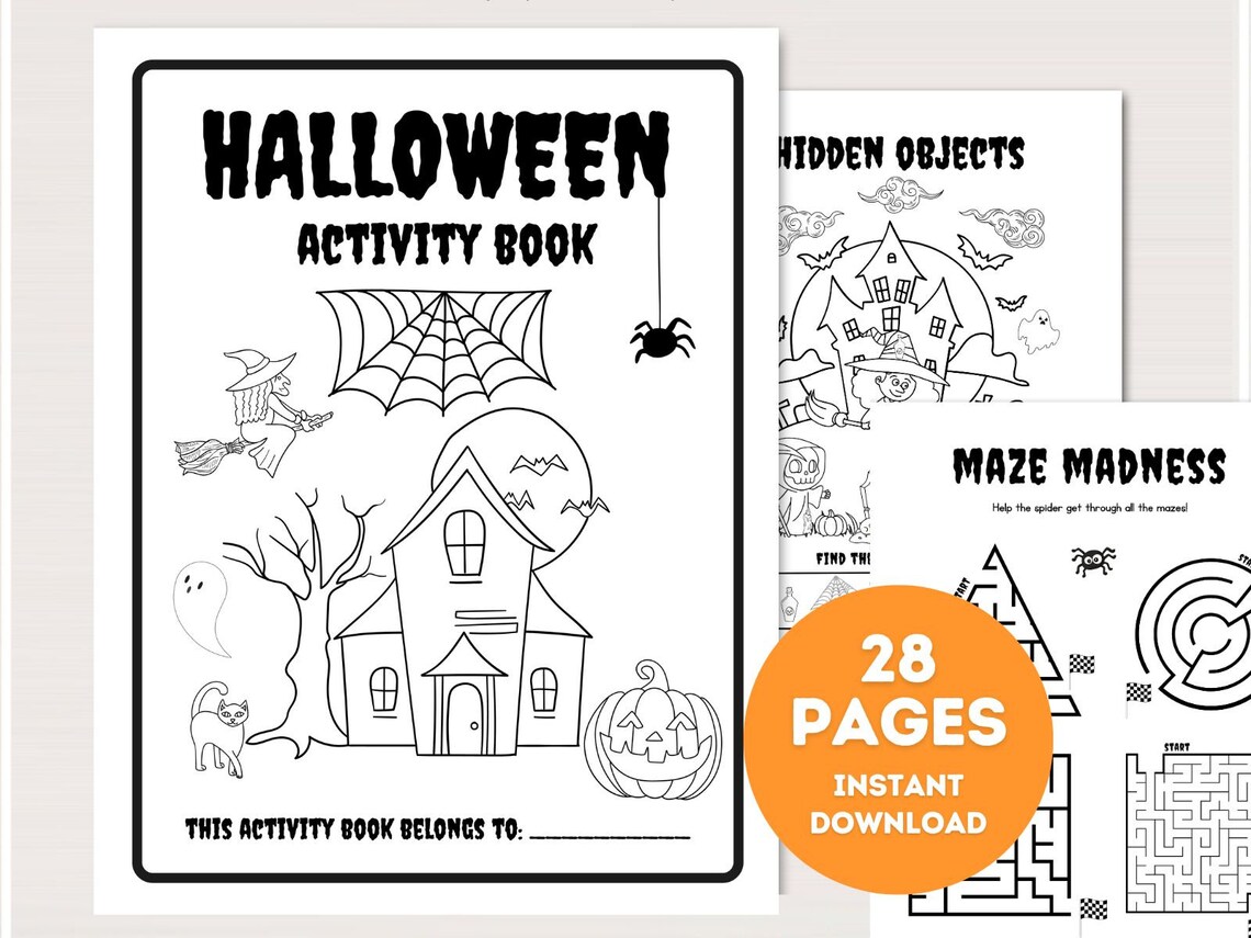 Halloween Coloring and Activities Book Pages, Kids Halloween Activity ...