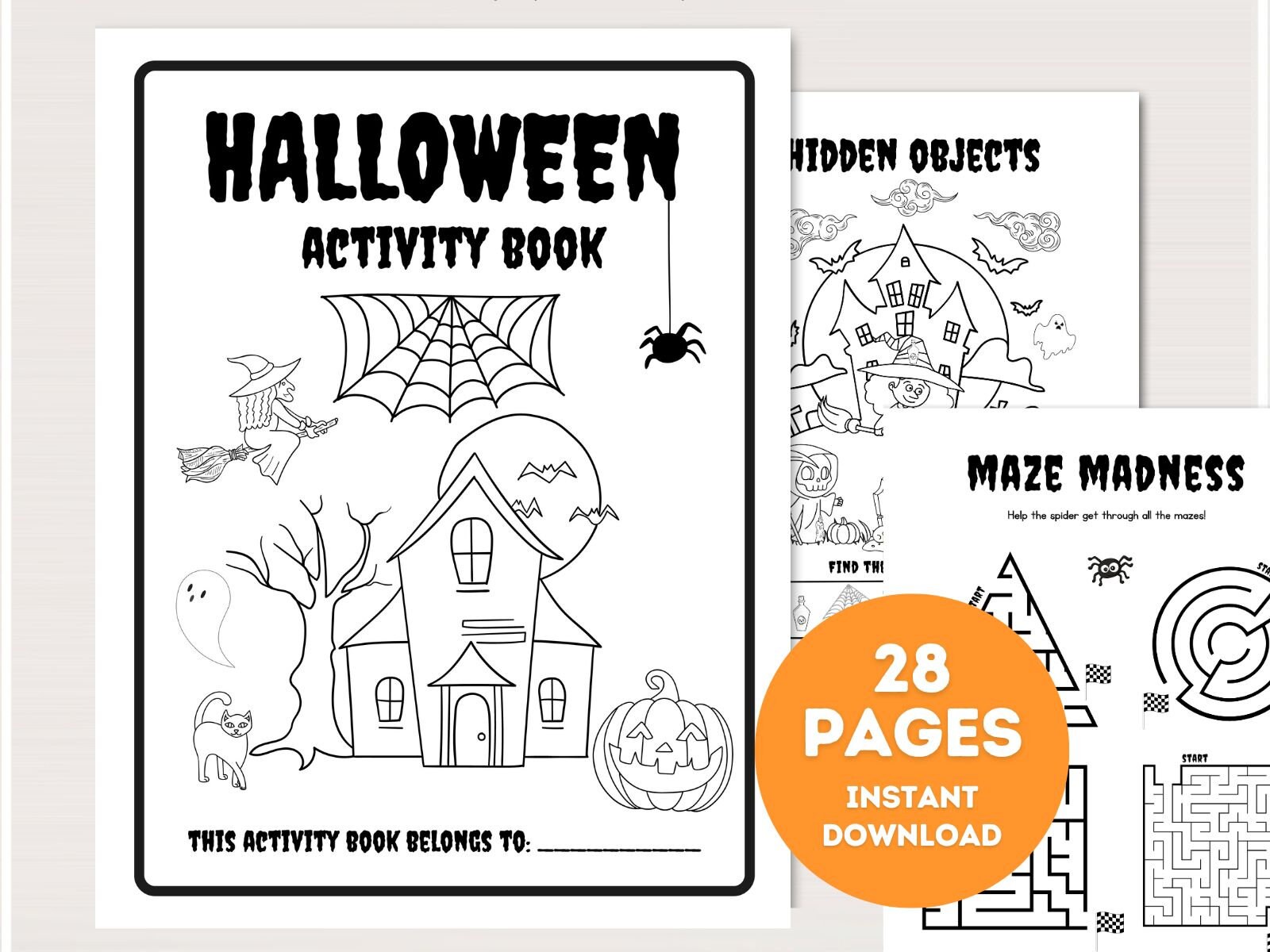 Halloween Coloring and Activities Book Pages, Kids Halloween Activity ...