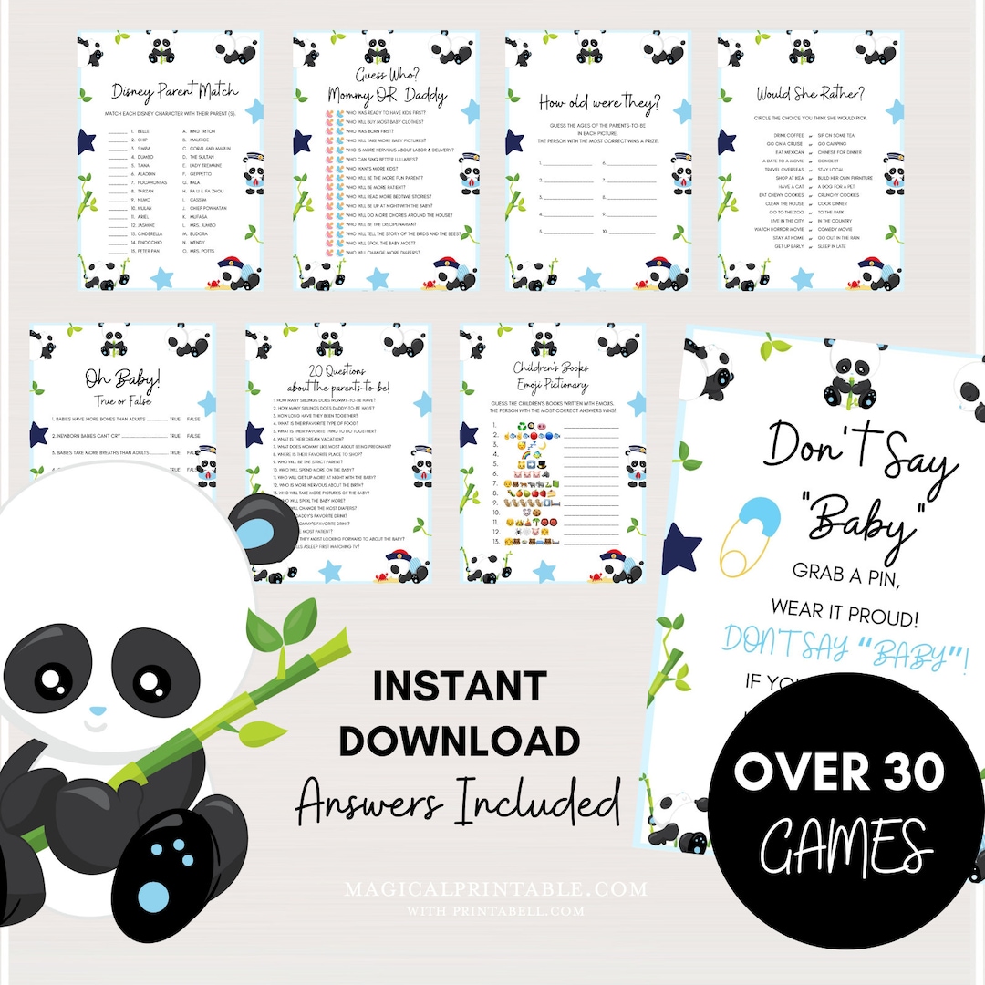 SALE! 30 Baby Shower Games Bundle, Blue Panda Baby Shower Games ...