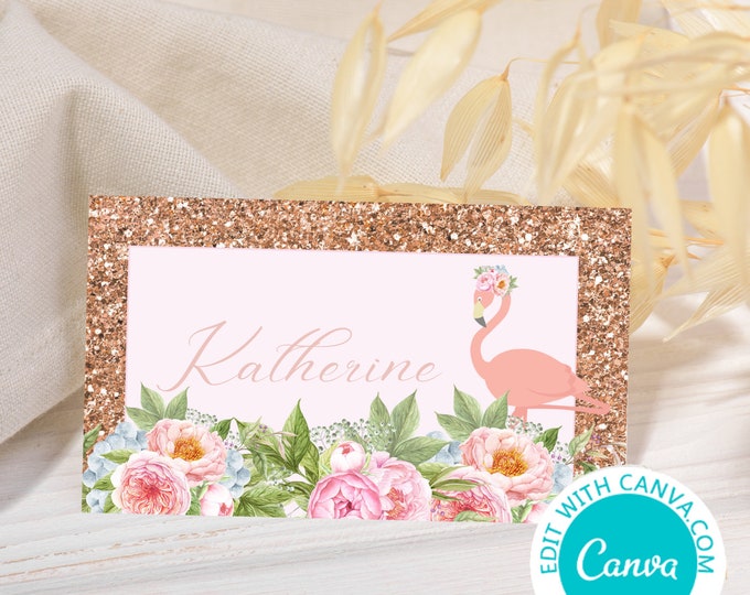 Editable Flamingo Labels Cards Flamingo Name Cards Rose Gold - Etsy