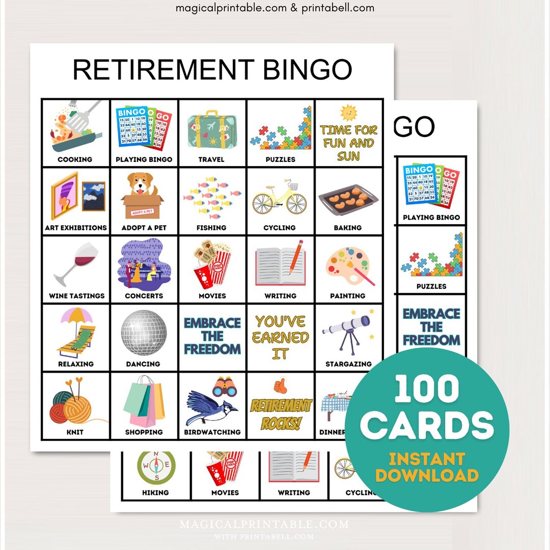 100x Retirement Bingo Cards, Printable Retirement Bingo, Retirement ...
