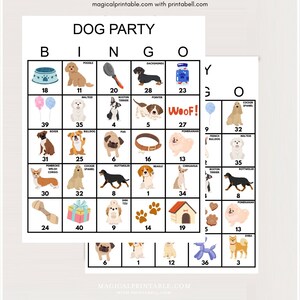 100x Dog Bingo Cards, Dog Party Bingo, Dog Birthday Game, Fun Dog ...