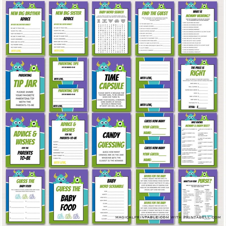 Editable Monster Baby Shower Games Bundle, A Little Monster is on the ...
