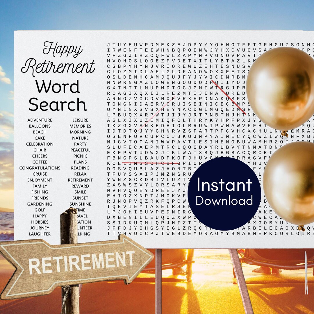 Giant Retirement Word Search, Retirement Word Search, Retirement Game ...