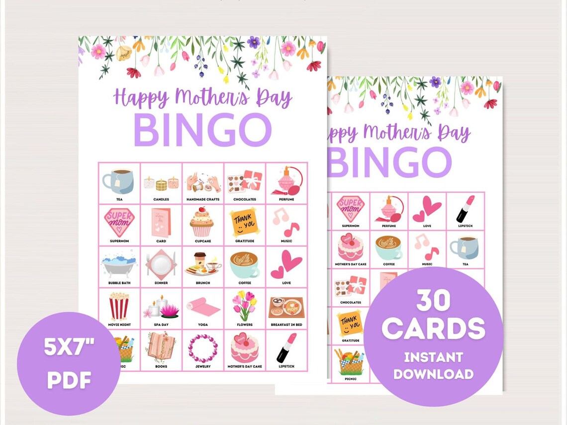 Mother's Day Bingo Cards, Printable Mother's Day Bingo, Happy Mother's ...
