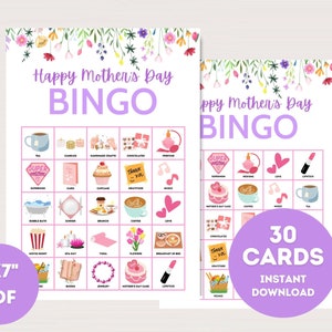 Mother's Day Bingo Cards, Printable Mother's Day Bingo, Happy Mother's ...