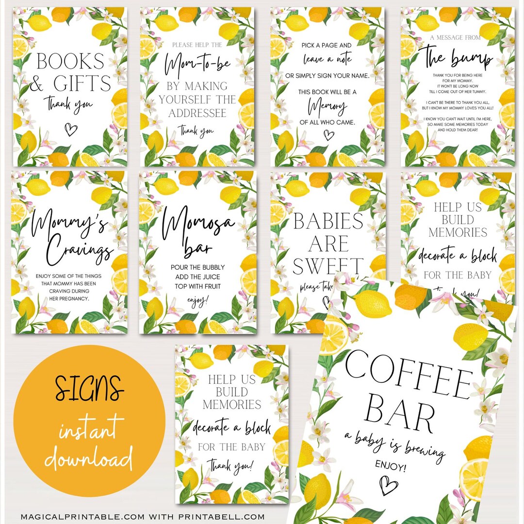 Lemons Baby Shower Signs, Printable Lemons Baby Shower, Lemon Baby ...