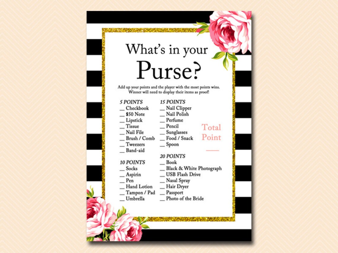 What's in Your Purse Purse Game Bag Hunt Black White - Etsy