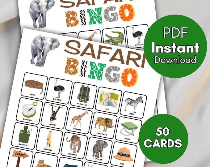 Safari Bingo | African Safari Bingo | Safari Birthday Party | Safari ...
