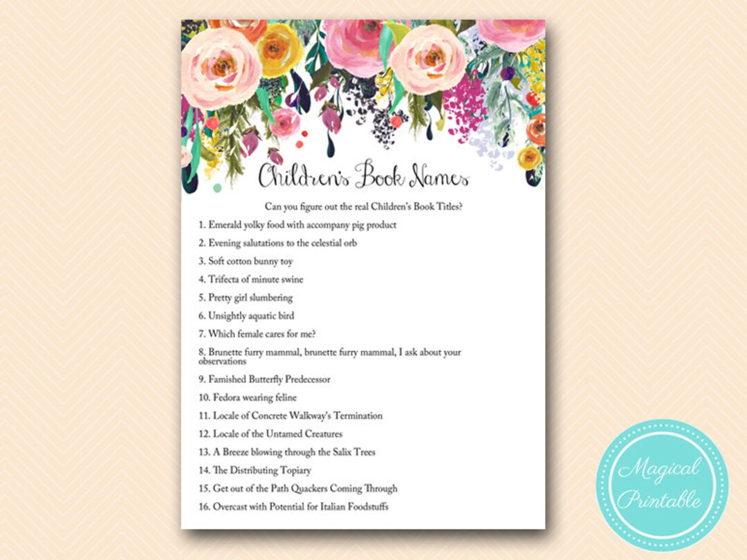 Children's Book Names, Name That Children's Book, Floral, Sweet Garden ...