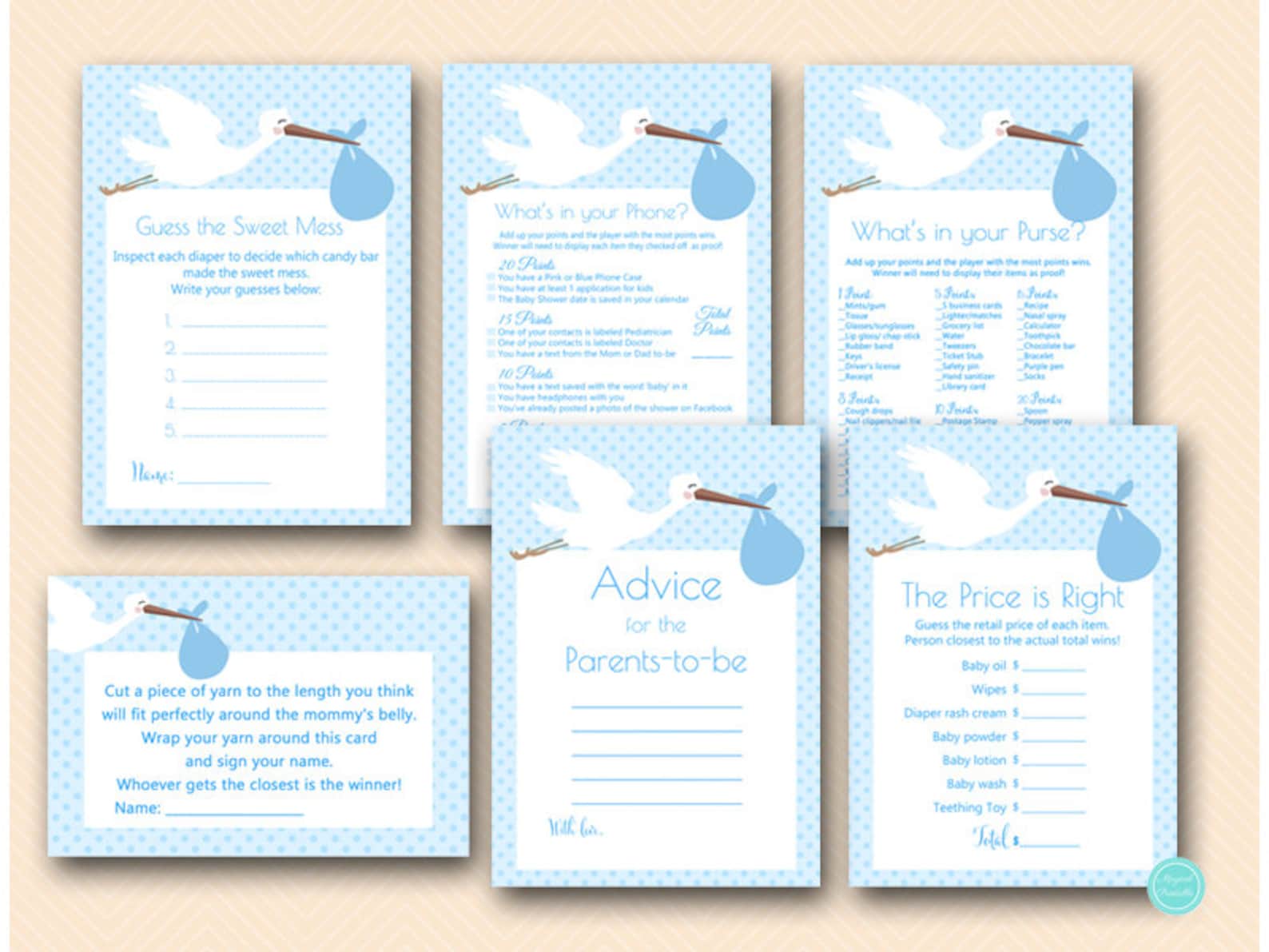 Blue Stork Baby Shower Game Pack, Stork Baby Shower Game Printables ...