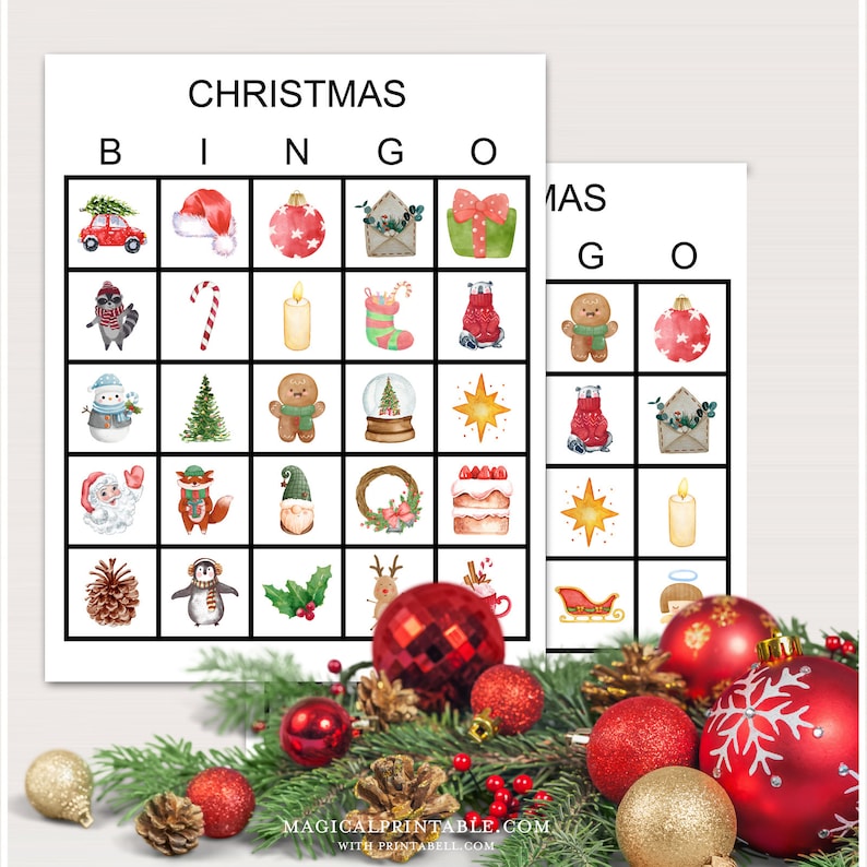 100x Cute Christmas Bingo Cards, Printable Christmas Bingo, Christmas ...
