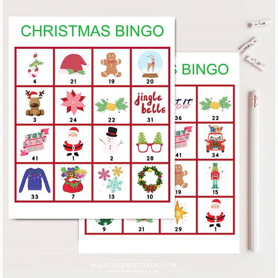 100x Christmas Bingo Cards, Kids 4x4 Christmas bingo, Christmas Party ...