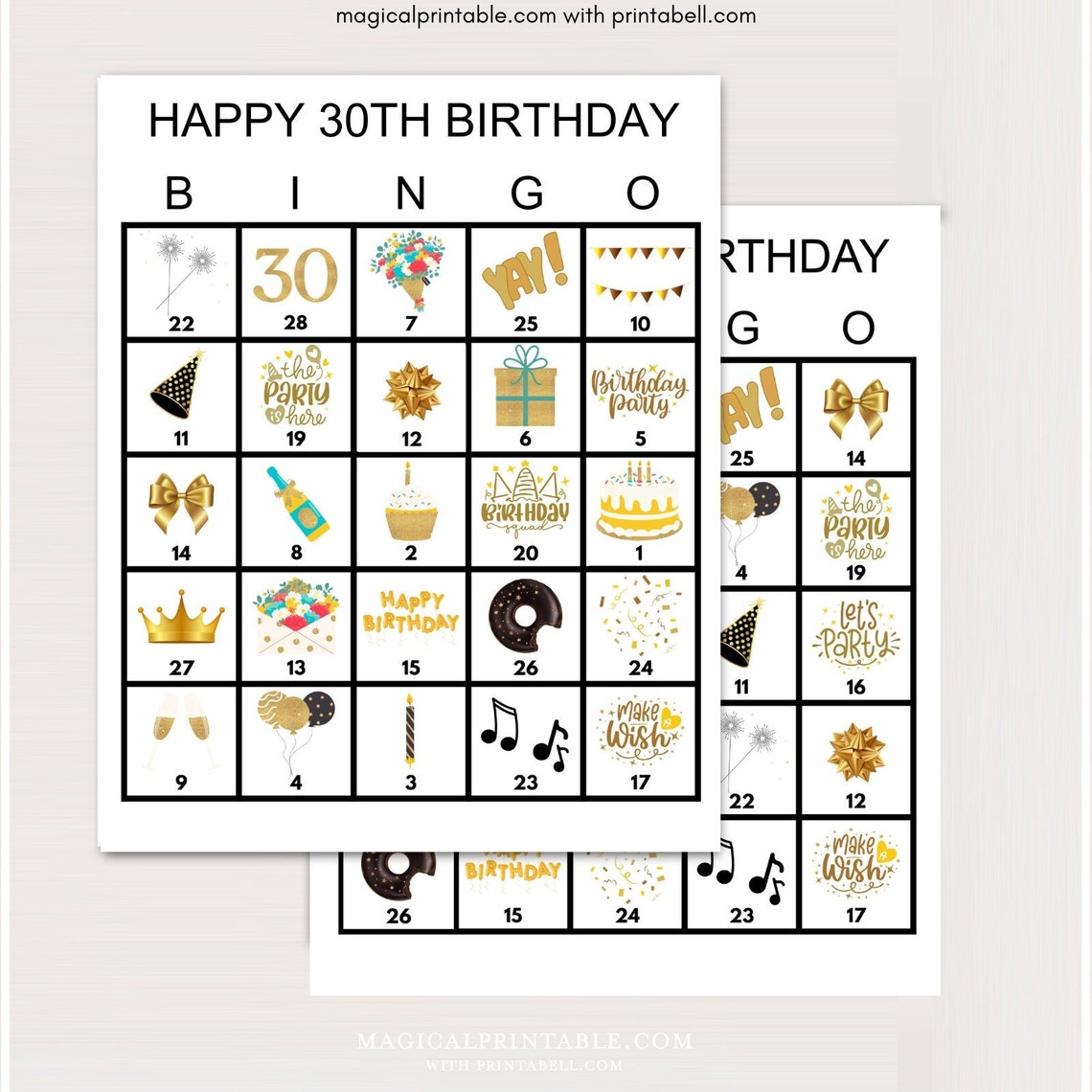 100x 30th Birthday Bingo Cards, Printable 30th Birthday Bingo, Gold ...