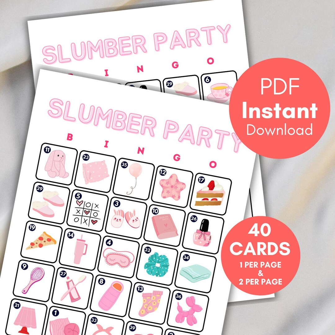 Slumber Party Bingo, Pajama Party Bingo, Sleepover Bingo, Slumber ...