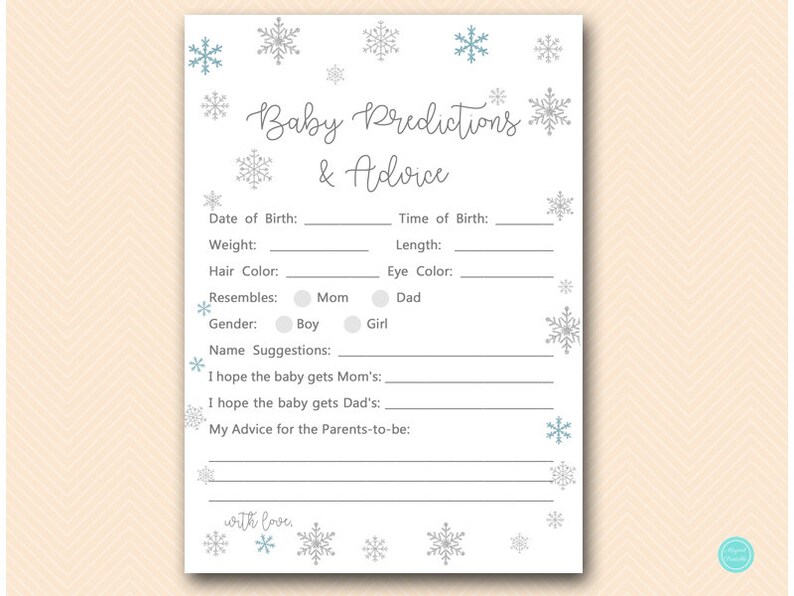 Winter Baby Predictions and Advice Printable Predictions for | Etsy