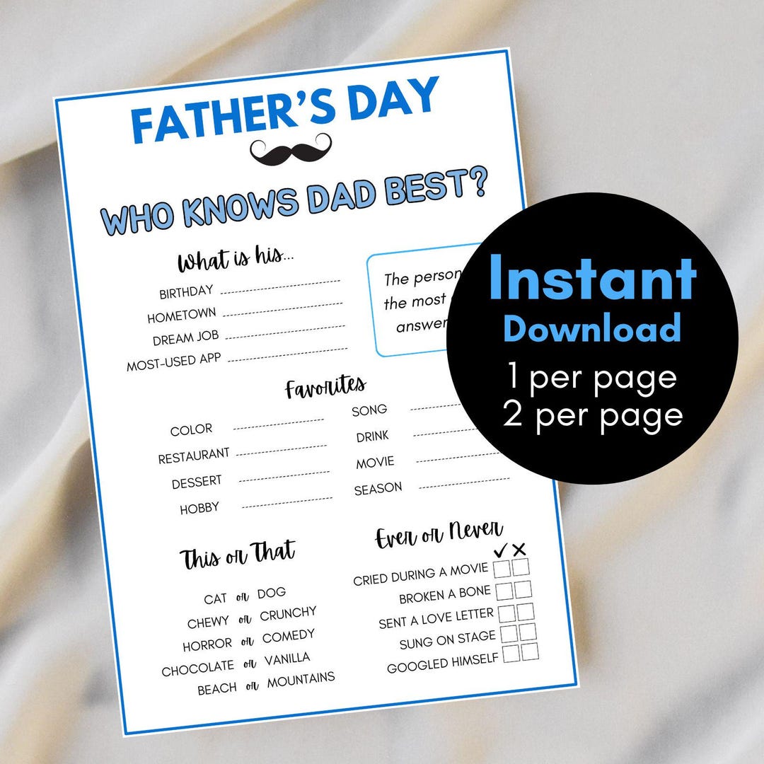 Who Knows Dad Best, How Well Do You Know the Dad, Father's Day Games ...