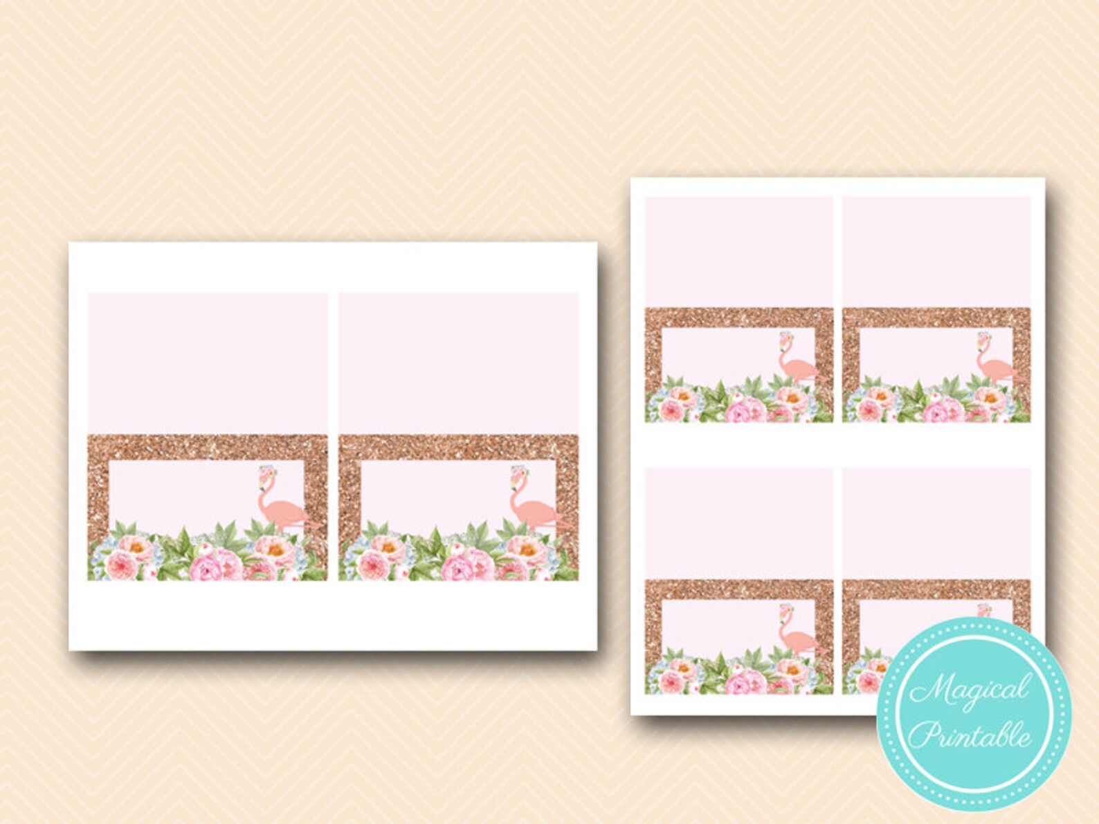 Editable Flamingo Labels Cards, Flamingo Name Cards, Rose Gold Bridal ...