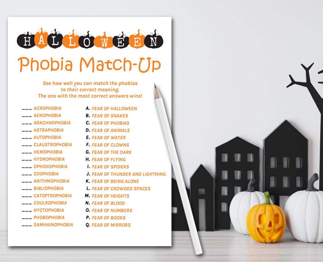 Halloween Phobia Match up Game. Halloween Party Game. Halloween ...