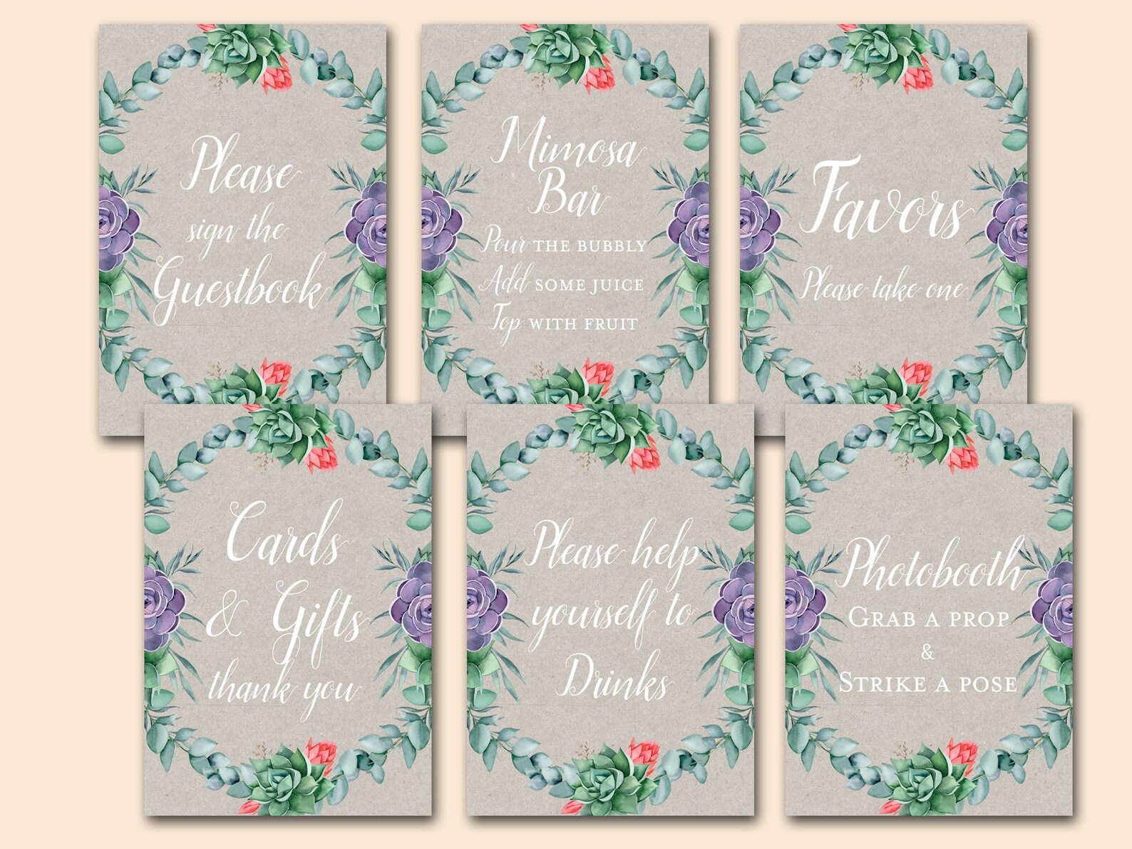 Rustic Succulent Table Signs, Succulent Baby Shower Signs, Succulent ...