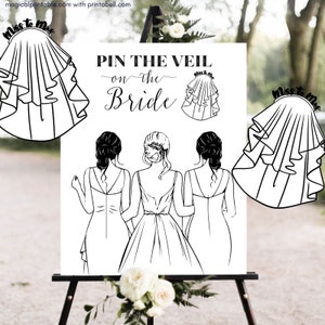 Pin the Veil on the Bride, Printable Bridal Shower Game, Pin the Veil ...