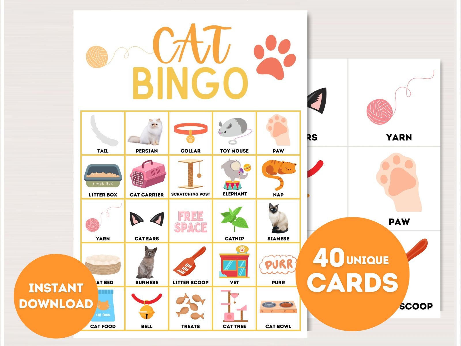 Cat Bingo Cards, Printable Kitten Bingo, Download Cat Bingo, Cat Party ...