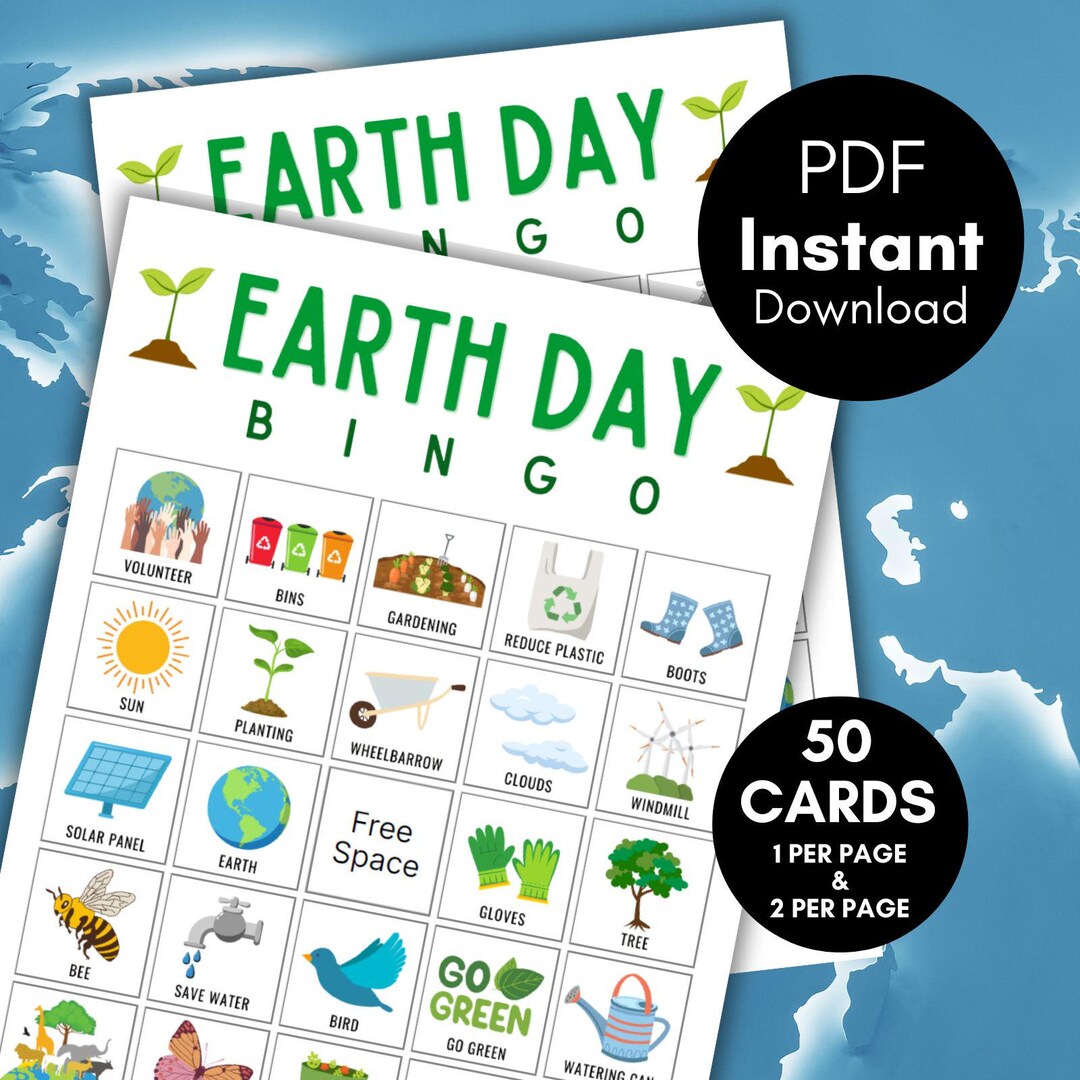 50 Earth Day Bingo Cards, Earth Day Bingo, Go Green, Save the Earth Day ...
