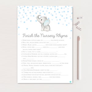 Boy Elephant Baby Shower, Gray and Blue Elephant Baby Shower Game ...
